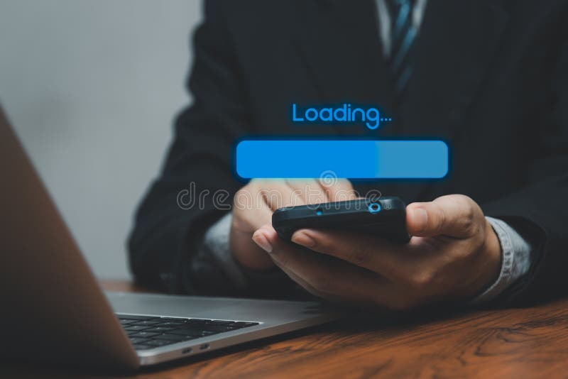 Man Holding Smart Phone Virtual Screen Loading Digital Internet Online ...