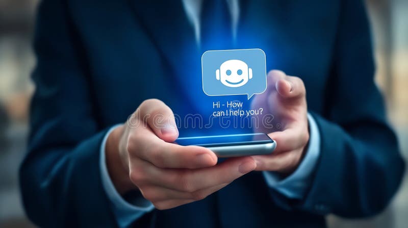 A Man Holding a Smartphone with an AI Chatbot Stock Illustration ...