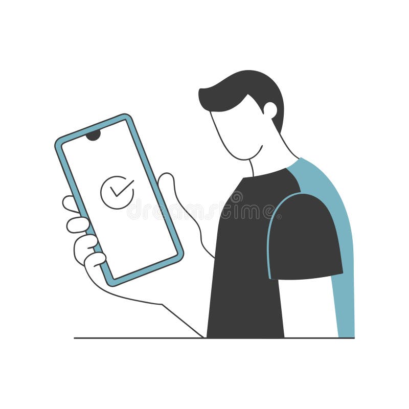 Man Holding a Smartphone with a Check Mark on the Screen. Minimalist ...