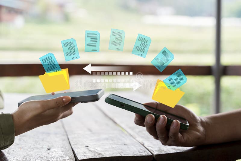 Man Holding Smartphone with Document File Data Transfer on Cloud ...