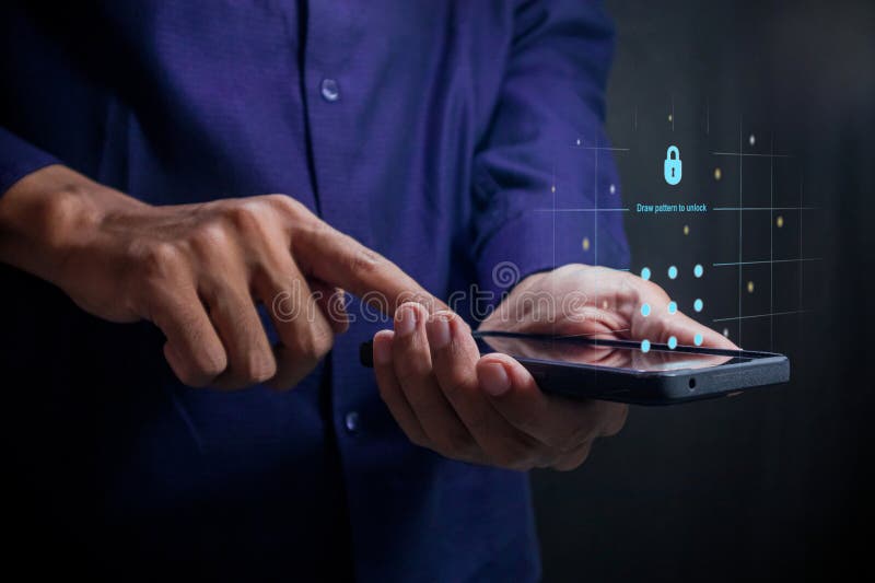 Man Holding a Smartphone To Draw Pattern To Unlock Screen Stock Image ...