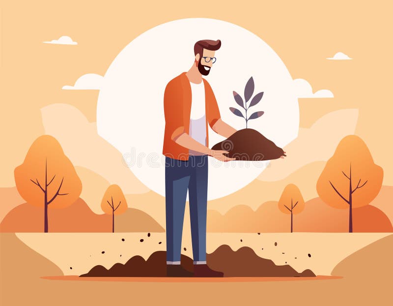 Man Holding Soil in for Planting. Environmental Growth, Save Planet ...