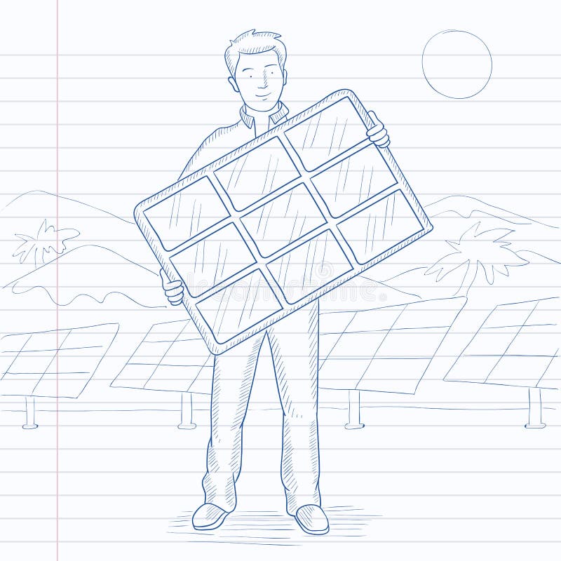 3D man holding solar panel stock illustration. Illustration of power ...