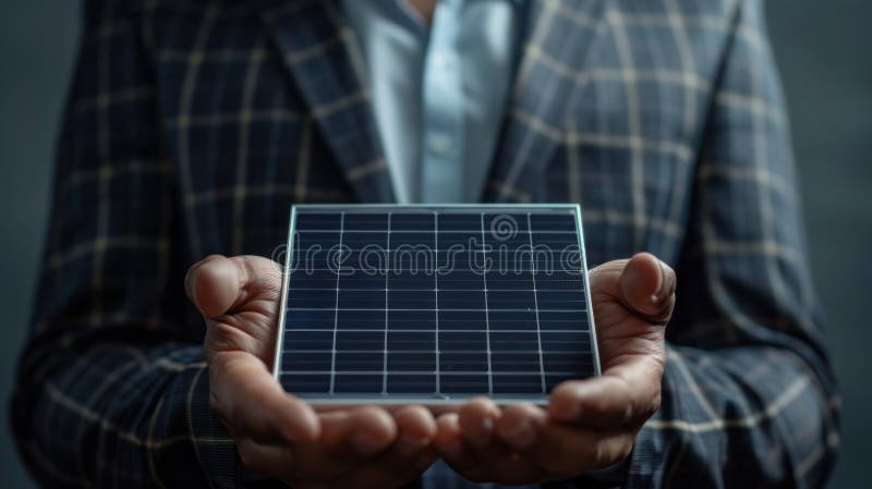 A Man is Holding a Solar Panel in His Hands Stock Illustration ...
