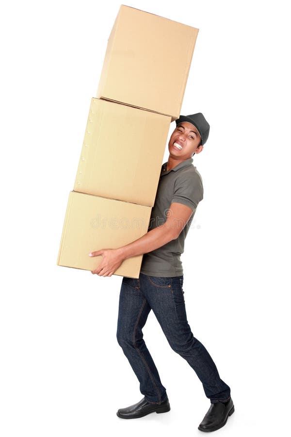 Man Holding Some Heavy Stack of Cardboard Boxes Stock Photo - Image of ...