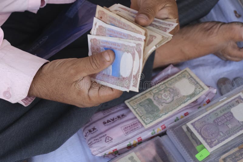Man Holding Some of Old Note of Indian Currency and Counting Stock ...