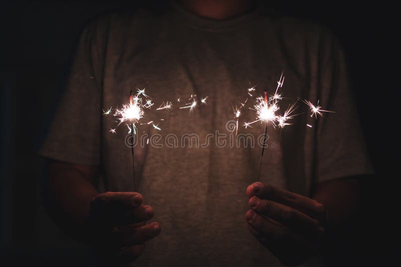 A Man Holding Sparklers Firework Stock Photo - Image of beautiful, hand ...