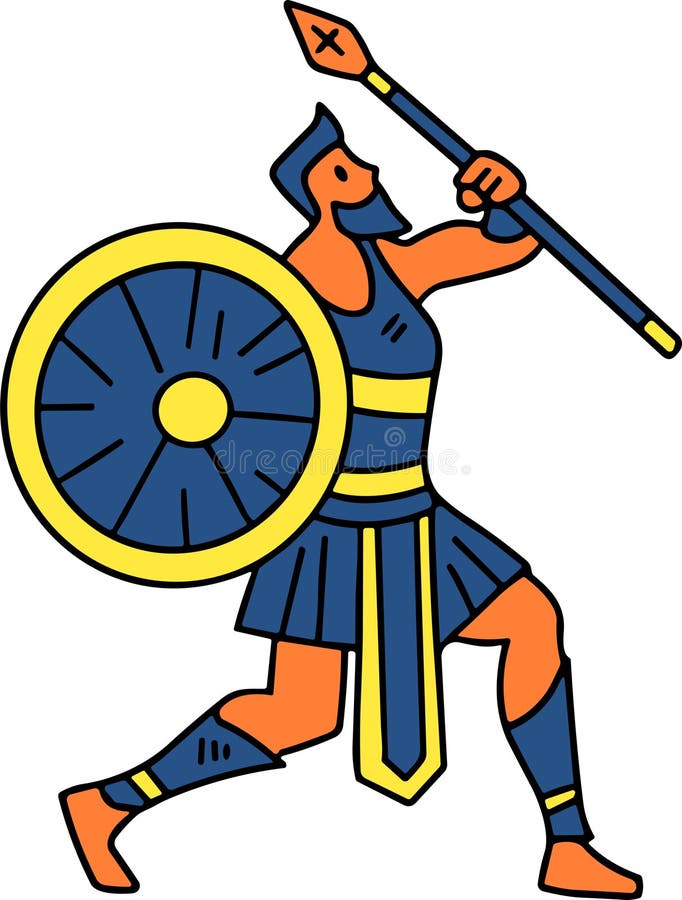 A Man is Holding a Spear and a Shield Stock Vector - Illustration of ...