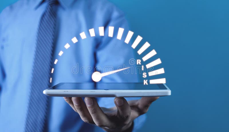 Man Holding Speedometer. Risk Concept Stock Photo - Image of arrow ...