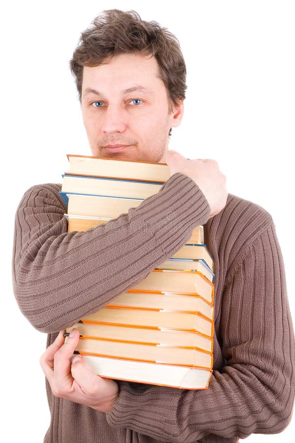 Man holding stack of books stock image. Image of education - 18968943