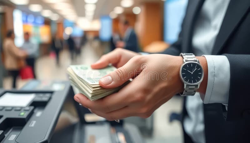 A Man is Holding a Stack of Money and a Watch Stock Photo - Image of ...