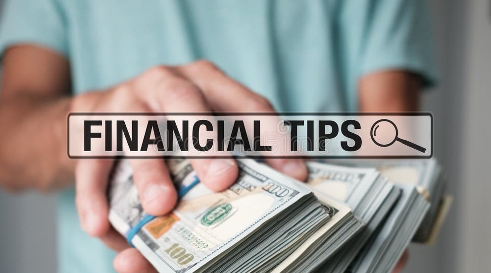 A Man is Holding a Stack of Money. the Word Financial Tips is Written ...