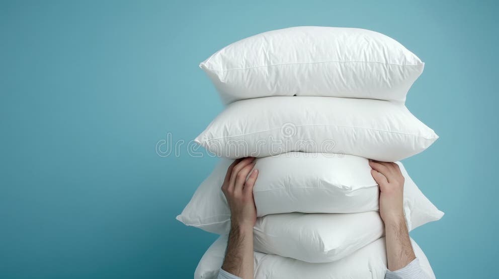 A Man Holding a Stack of Pillows Against His Chest, AI Stock Photo ...