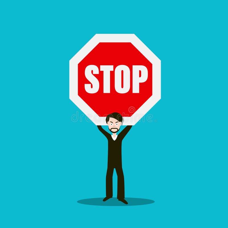 Man Holding Stop Sign stock vector. Illustration of human - 201791677