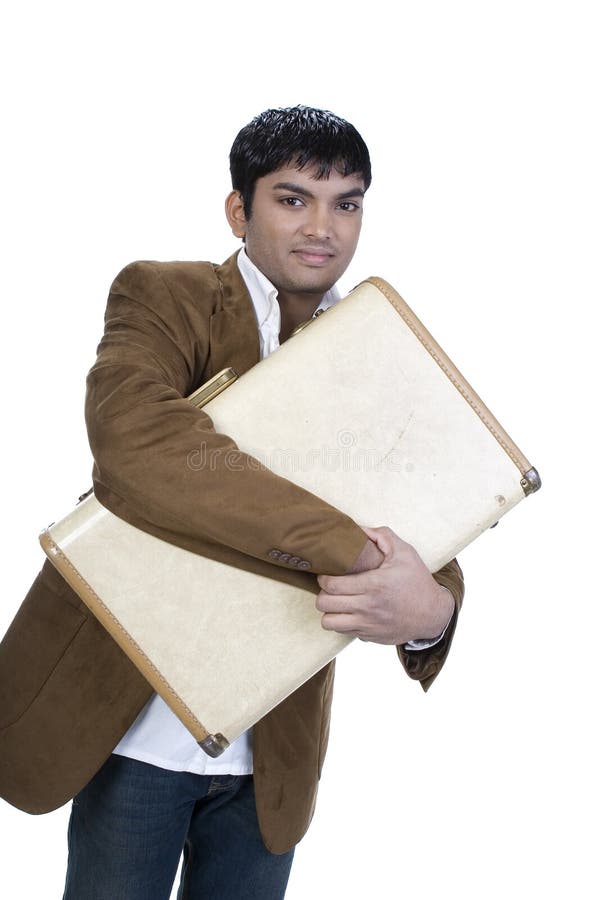 Man holding suitcase stock image. Image of embrace, embraces - 5846823