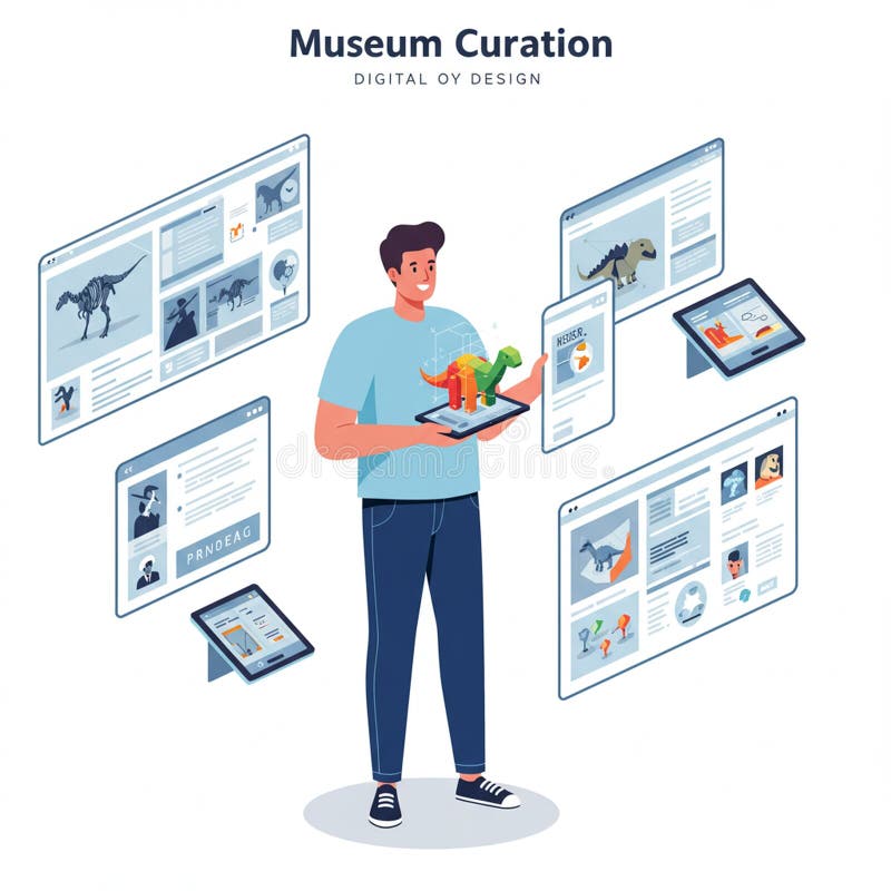 A Man Holding a Tablet Displays Virtual Dinosaurs through Augmented ...