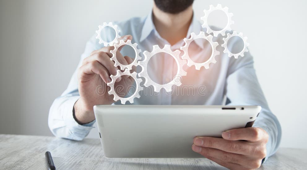 Technology Interface with Gear Wheel Stock Image - Image of management ...