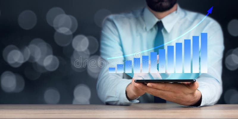 Man Holding Tablet with Graph Stock Image - Image of internet ...