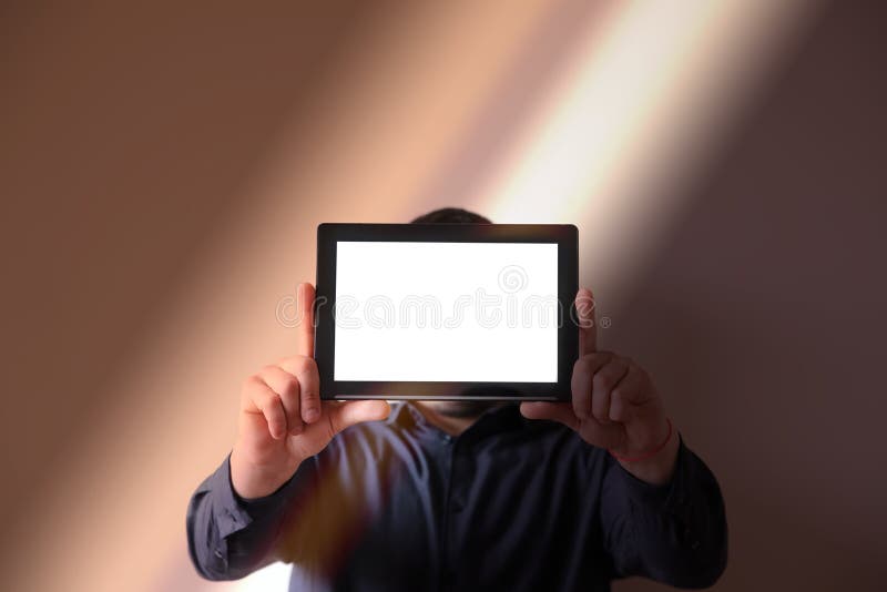 Man Holding a Tablet in Hands. Screen instead of Face Stock Photo ...