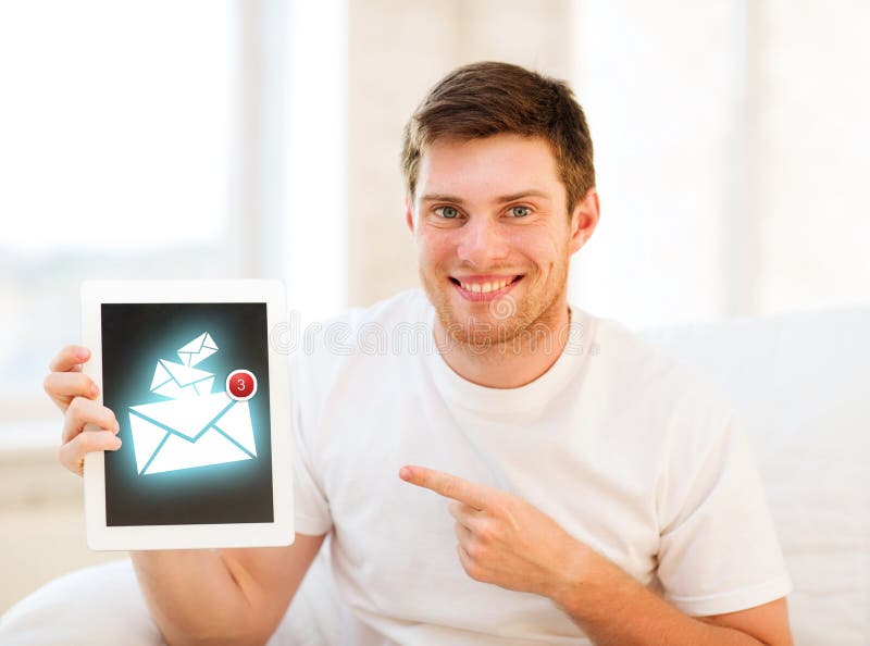 Man Holding Tablet Pc with Email Sign at Home Stock Image - Image of ...