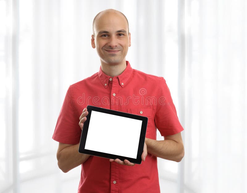 Man holding a Tablet PC stock image. Image of work, copy - 34648479