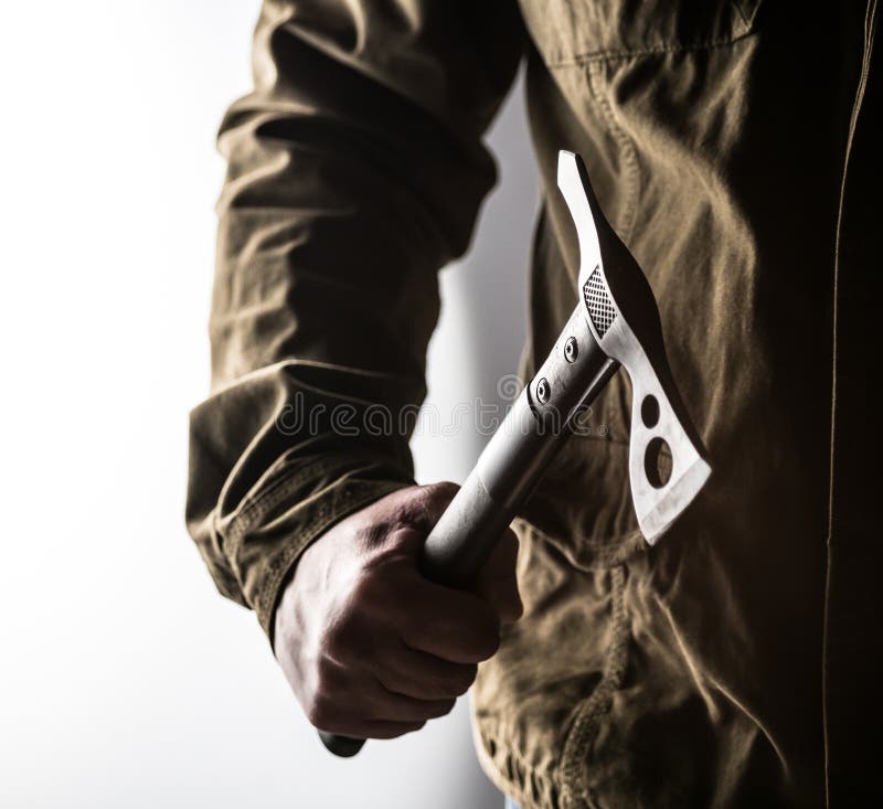 Man Holding a Tactical Tomahawk Stock Image - Image of sharp, carry ...