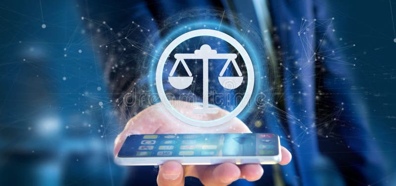 Man Holding a Technology Justice Icon on a Circle 3d Rendering Stock ...