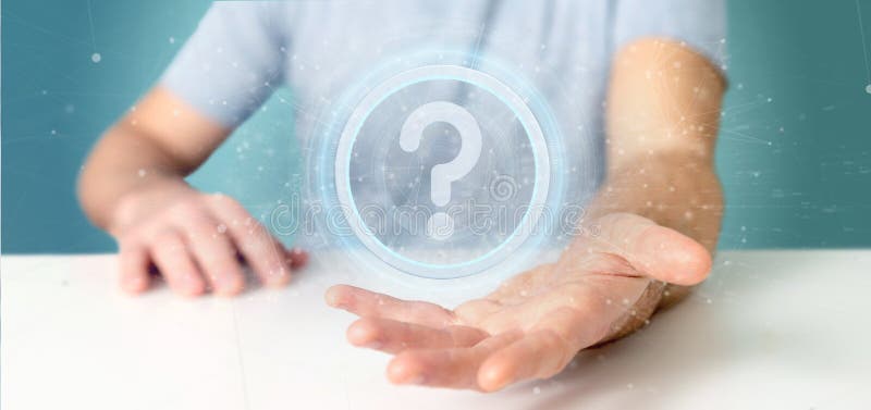 Man Holding a Technology Question Mark Icon on a Circle 3d Rendering ...