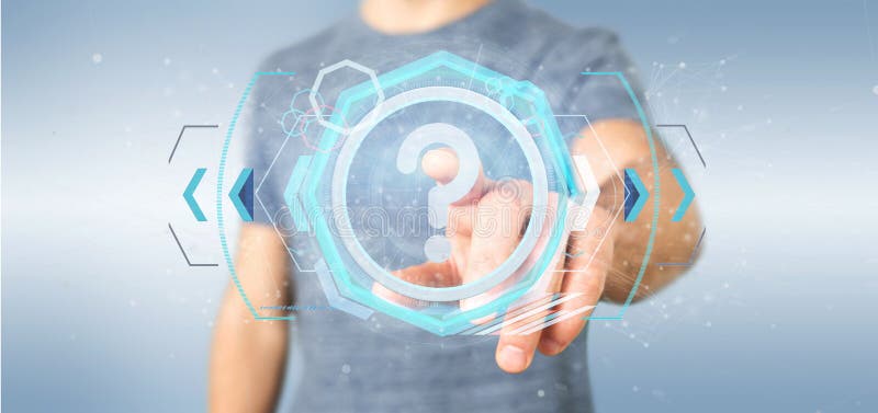 Man Holding a Technology Question Mark Icon on a Circle 3d Rendering ...
