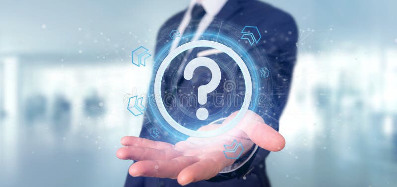 Man Holding a Technology Question Mark Icon on a Circle 3d Rendering ...
