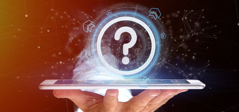 Man Holding a Technology Question Mark Icon on a Circle 3d Rendering ...