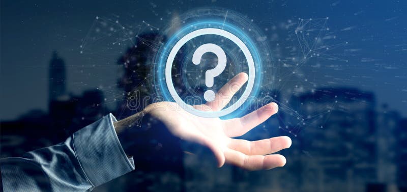 Man Holding a Technology Question Mark Icon on a Circle 3d Rendering ...