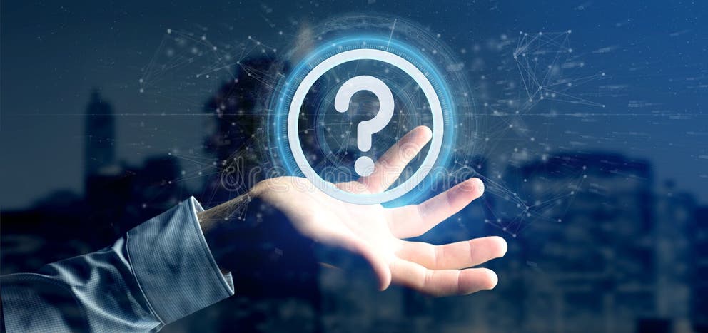 Man Holding a Technology Question Mark Icon on a Circle 3d Rendering ...