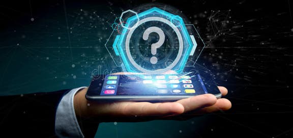 Man Holding a Technology Question Mark Icon on a Circle 3d Rendering ...