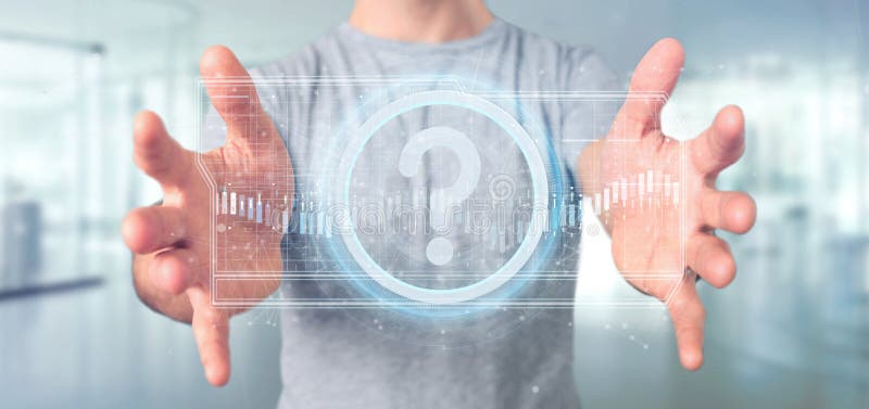 Man Holding a Technology Question Mark Icon on a Circle 3d Rende Stock ...