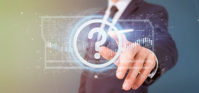 Man Holding a Technology Question Mark Icon on a Circle 3d Rendering ...