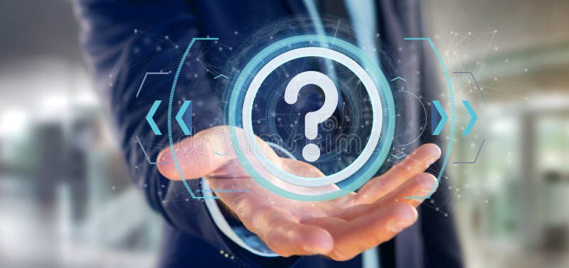 Man Holding a Technology Question Mark Icon on a Circle 3d Rendering ...