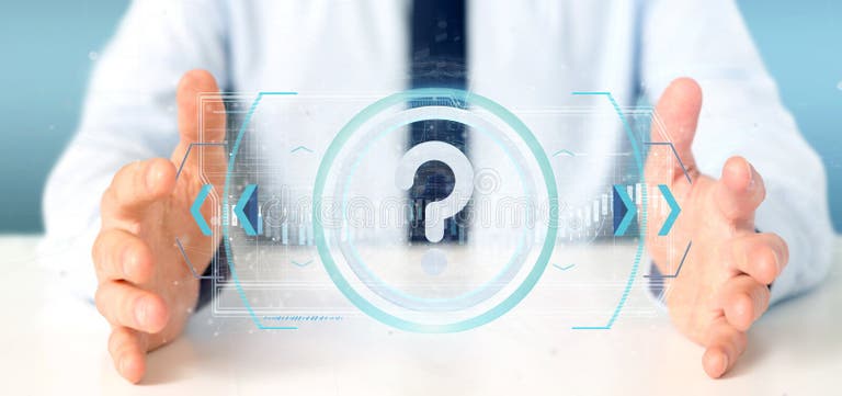 Man Holding a Technology Question Mark Icon on a Circle 3d Rende Stock ...