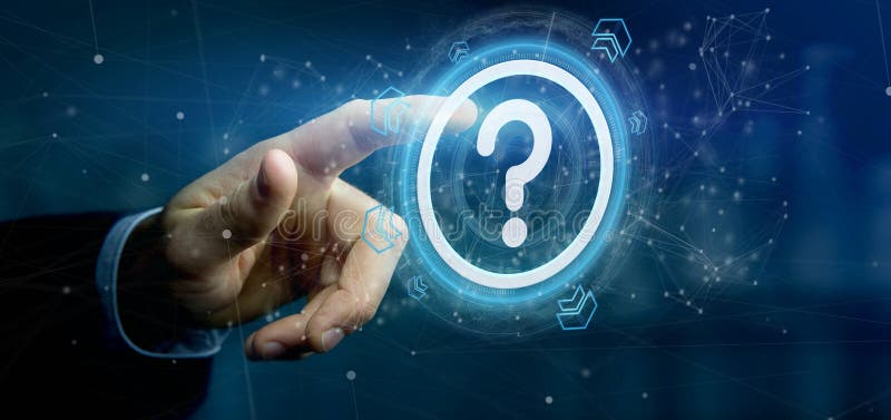 Man Holding a Technology Question Mark Icon on a Circle 3d Rendering ...