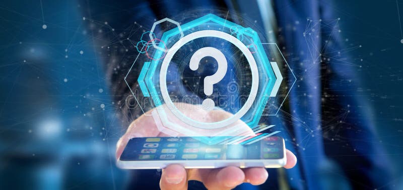 Man Holding a Technology Question Mark Icon on a Circle 3d Rendering ...