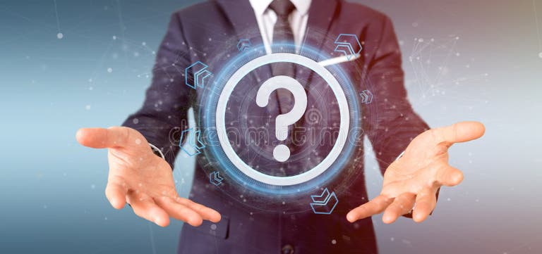 Man Holding a Technology Question Mark Icon on a Circle 3d Rendering ...