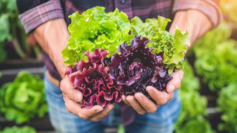 A Man is Holding Three Different Types of Lettuce in His Hands ...