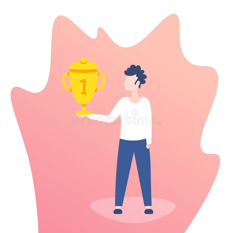 Man Holding Trophy Cup Champion First Place Victory Concept Businessman