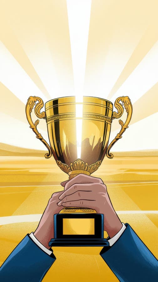 Man Holding a Trophy in His Hands Stock Illustration - Illustration of ...