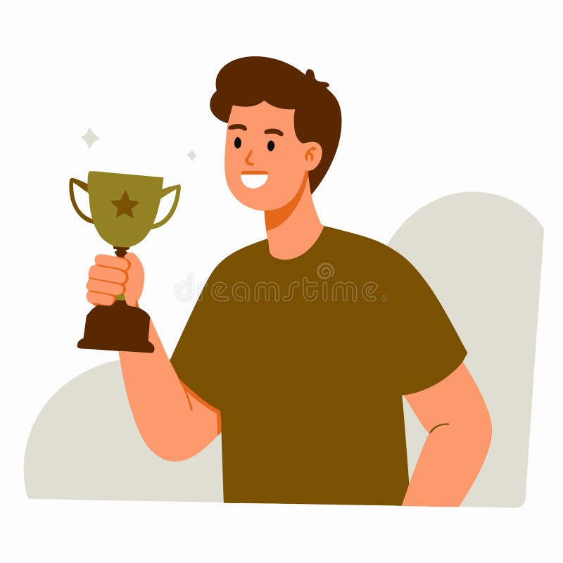 A Man is Holding a Trophy and Smiling Stock Photo - Illustration of ...