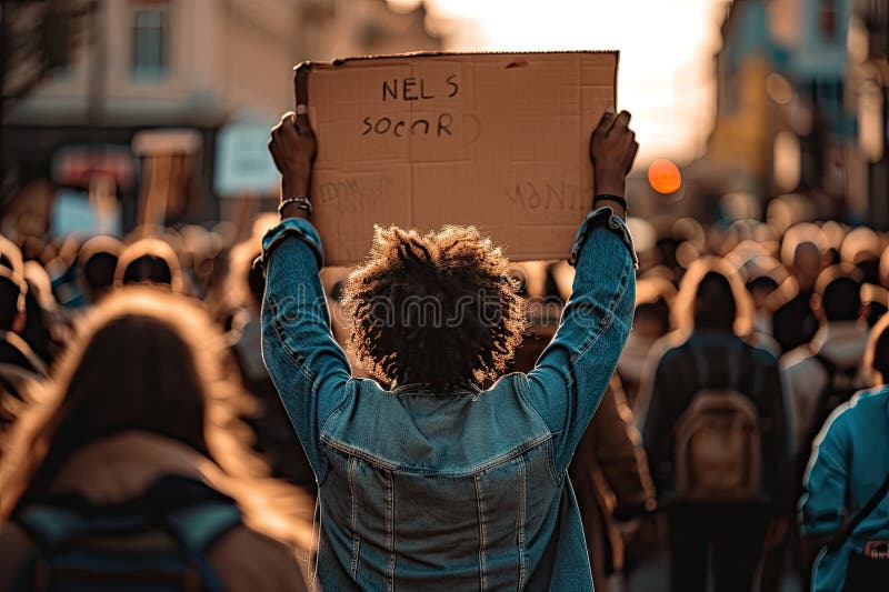 Man Holding Up a Cardboard Sign in a Crowd Stock Image - Image of ...