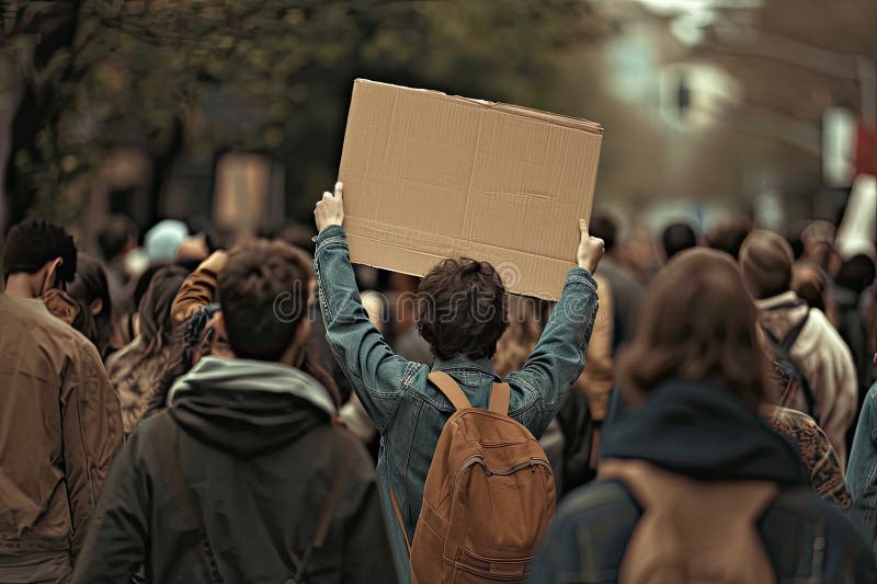 Man Holding Up a Cardboard Sign in a Crowd Stock Photo - Image of ...