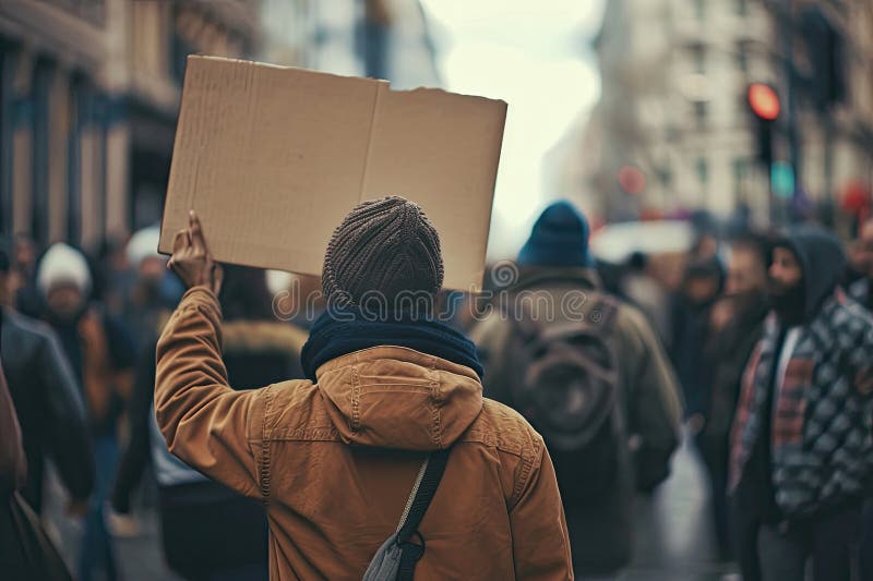 Man Holding Up a Cardboard Sign in a Crowd Stock Image - Image of ...