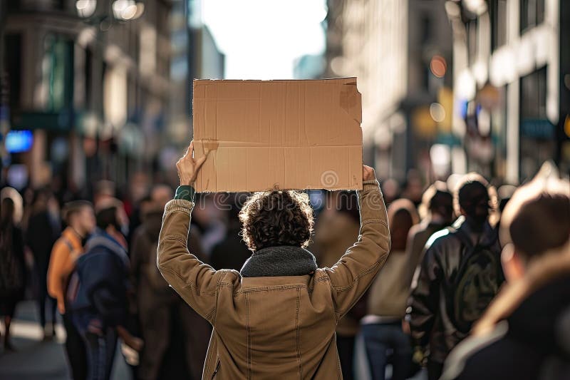 Man Holding Up a Cardboard Sign in a Crowd Stock Photo - Image of ...