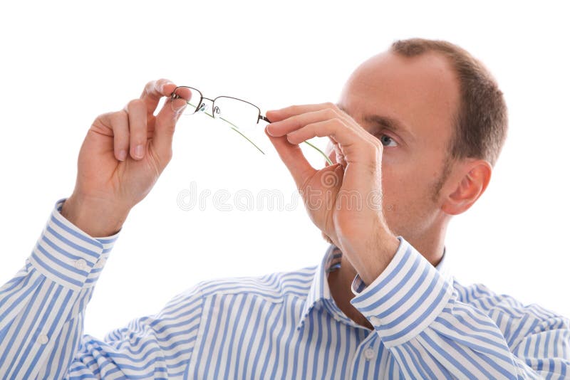 Man Holding Up His Glasses and Looking in Future - Isolated. Stock ...